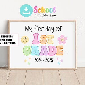 First Day of 1st GRADE Sign, RETRO 1st Grade Printable Sign, Back to ...