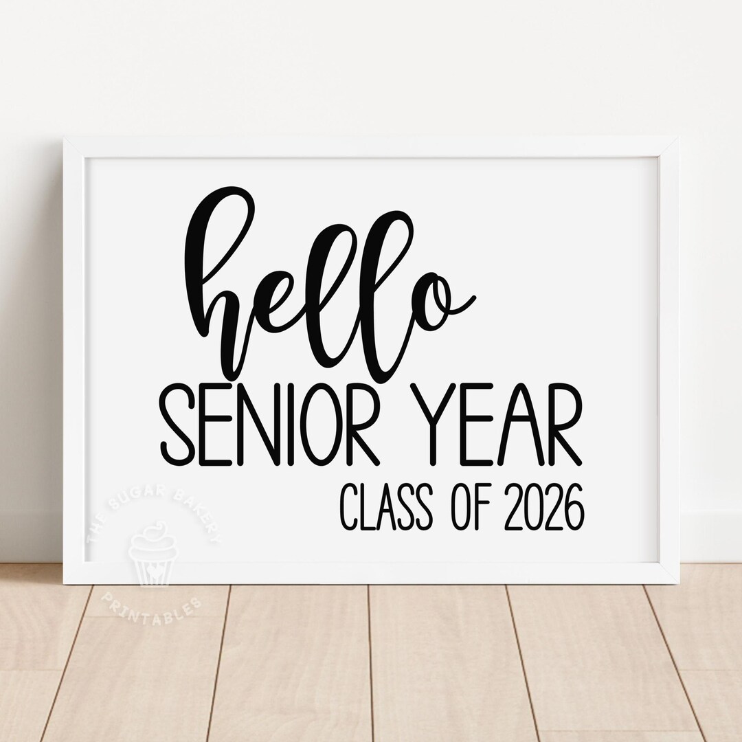 First Day of SENIOR YEAR Sign Printable 12th Grade Sign B&W Hello ...