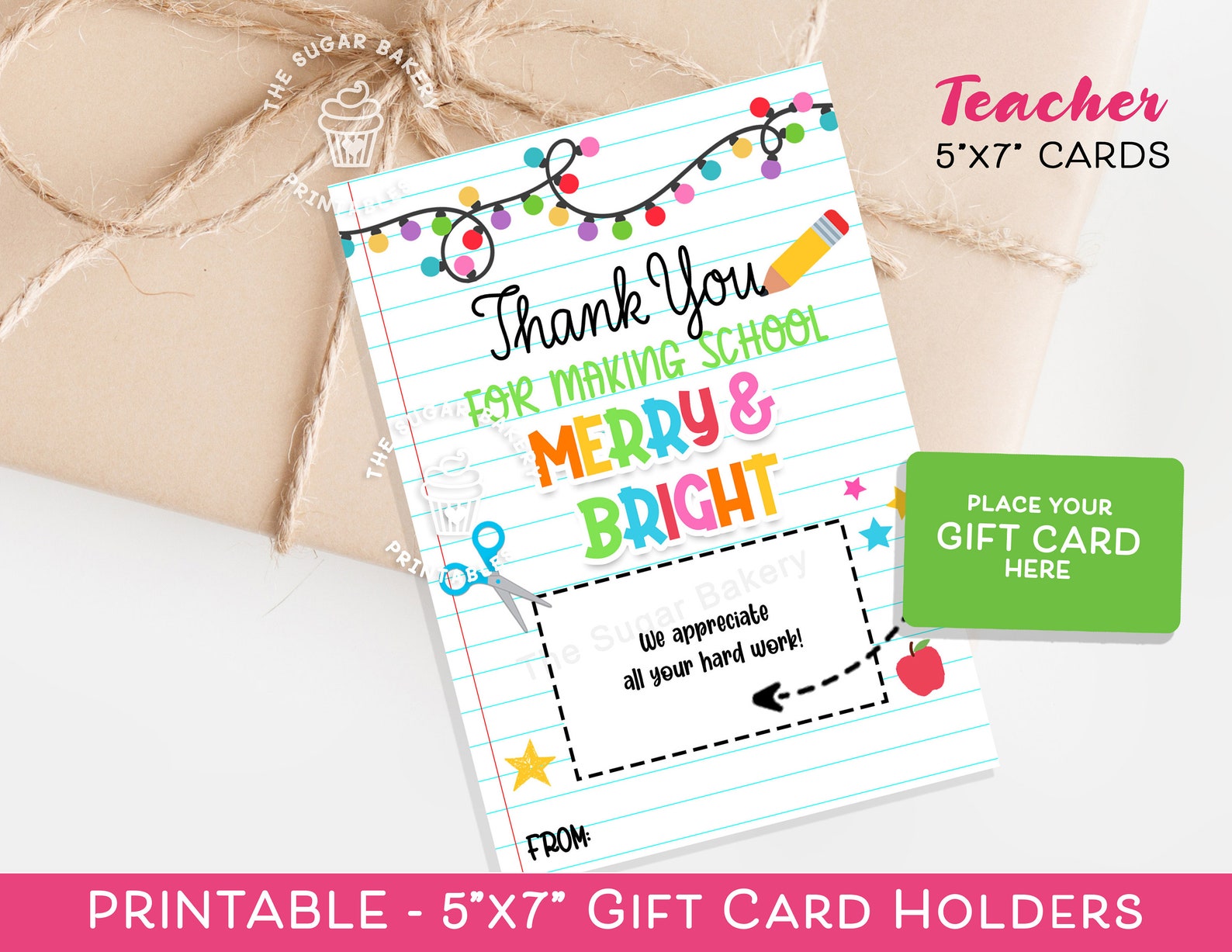 Thank You for Making School MERRY & BRIGHT, Gift Card Holder Teacher ...