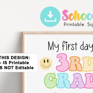 First Day of 3rd GRADE Sign, RETRO 3rd Grade Printable Sign, Back to ...