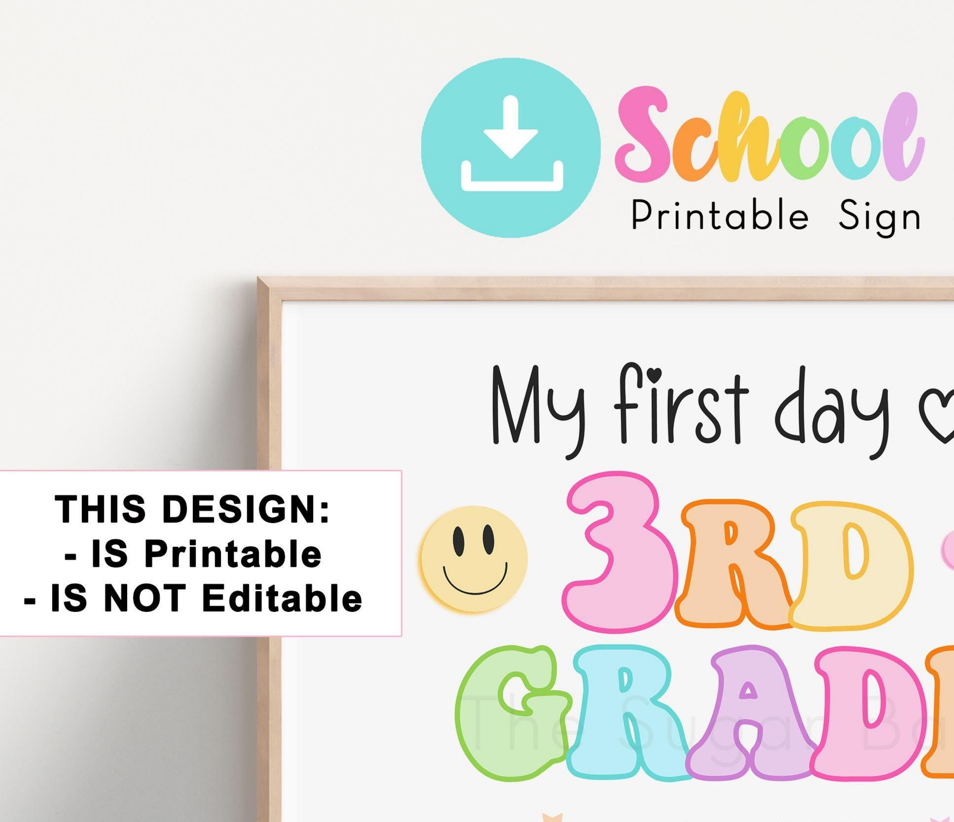 First Day of 3rd GRADE Sign, RETRO 3rd Grade Printable Sign, Back to ...
