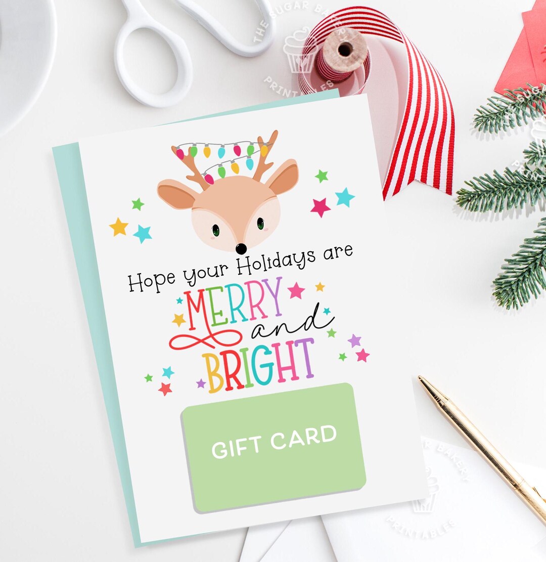 PRINTABLE Christmas Teacher Gift Card Holder Merry Bright Holiday Gift ...