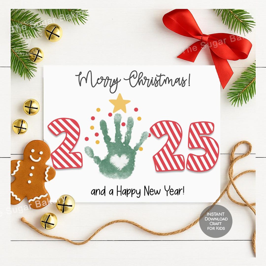 2025 Christmas Handprint Art Printable, Merry Christmas Kids Craft ...