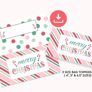 Candy Cane Cookie Bag Topper, Christmas Treat Bag Toppers, Printable ...