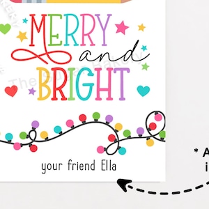 Printable Merry and Bright Teacher Christmas Tag, Printable Christmas ...