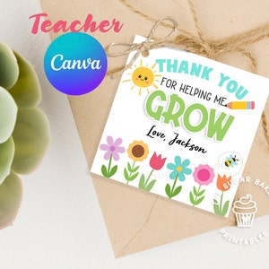 Thank You for Helping Me GROW, Teacher Appreciation Gift Tag, Cactus ...