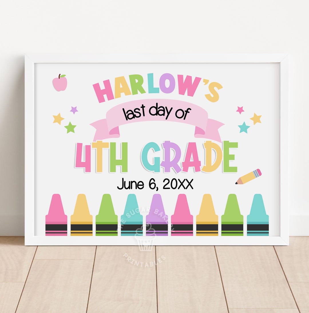 Last Day of 4th Grade School Sign, Printable EDITABLE Last Day of ...