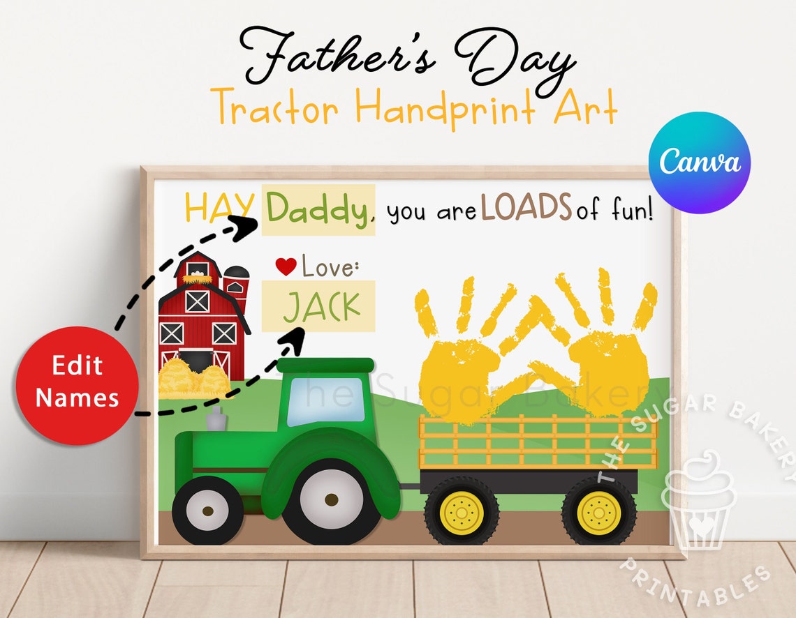 Handprint Art Craft for Father's Day, Tractor Farm Printable Father's ...