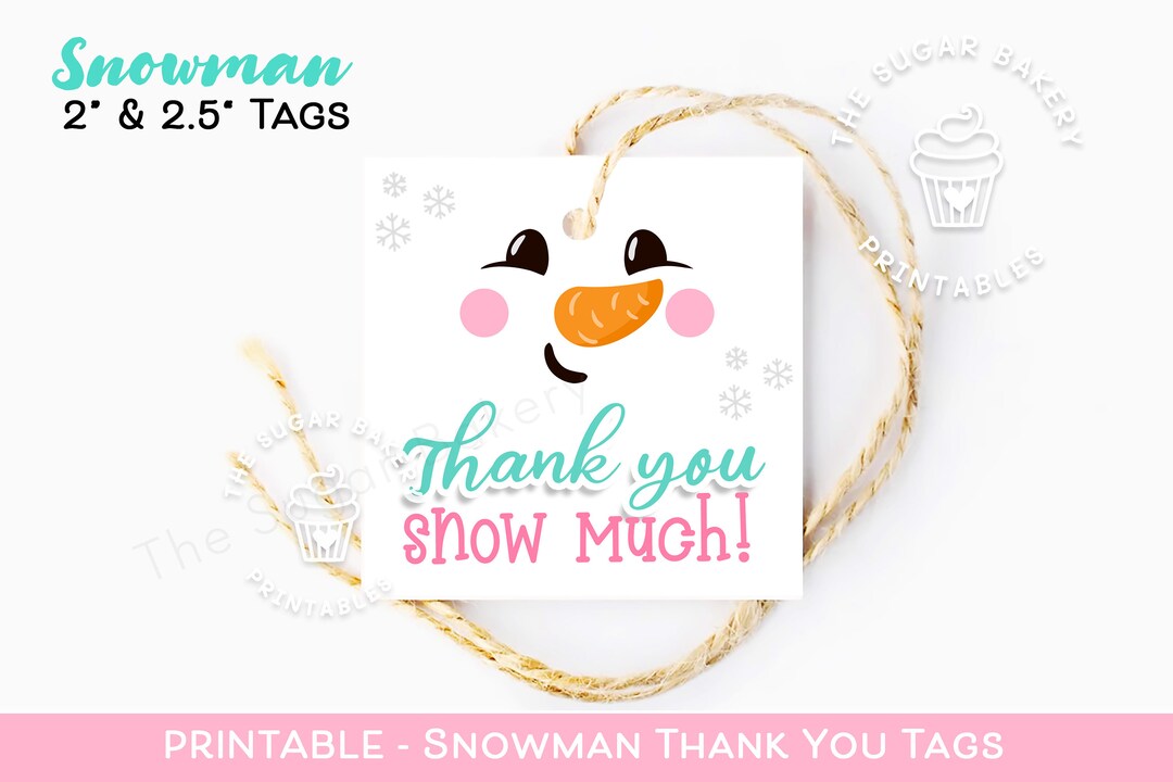 Snowman Cookie Tag, Thank You SNOW MUCH Christmas Cookie Tag, Snowflake ...