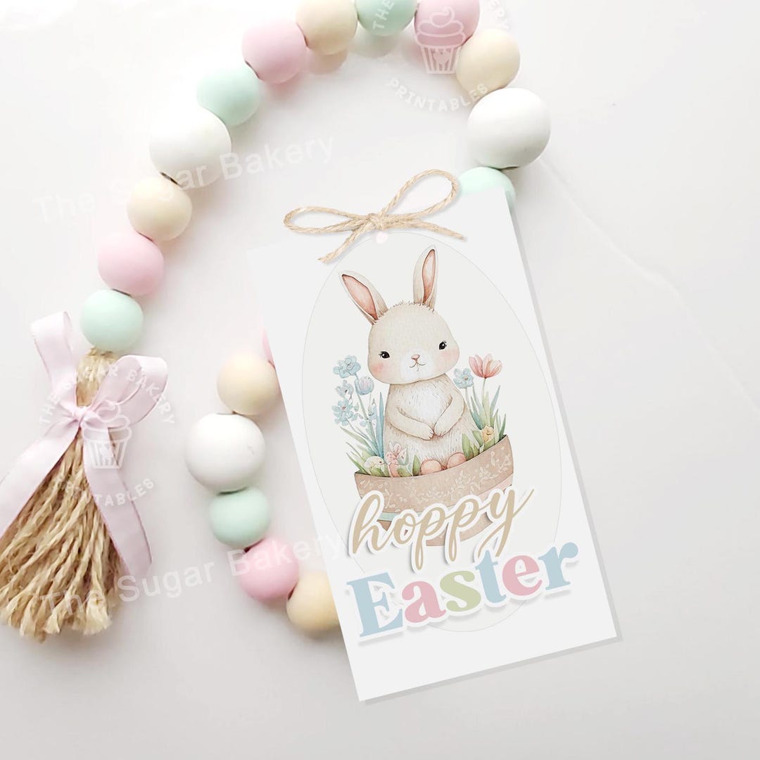 Printable Easter Gift Tags, Hoppy EASTER Bunny TAG, Easter Gift Tag for ...