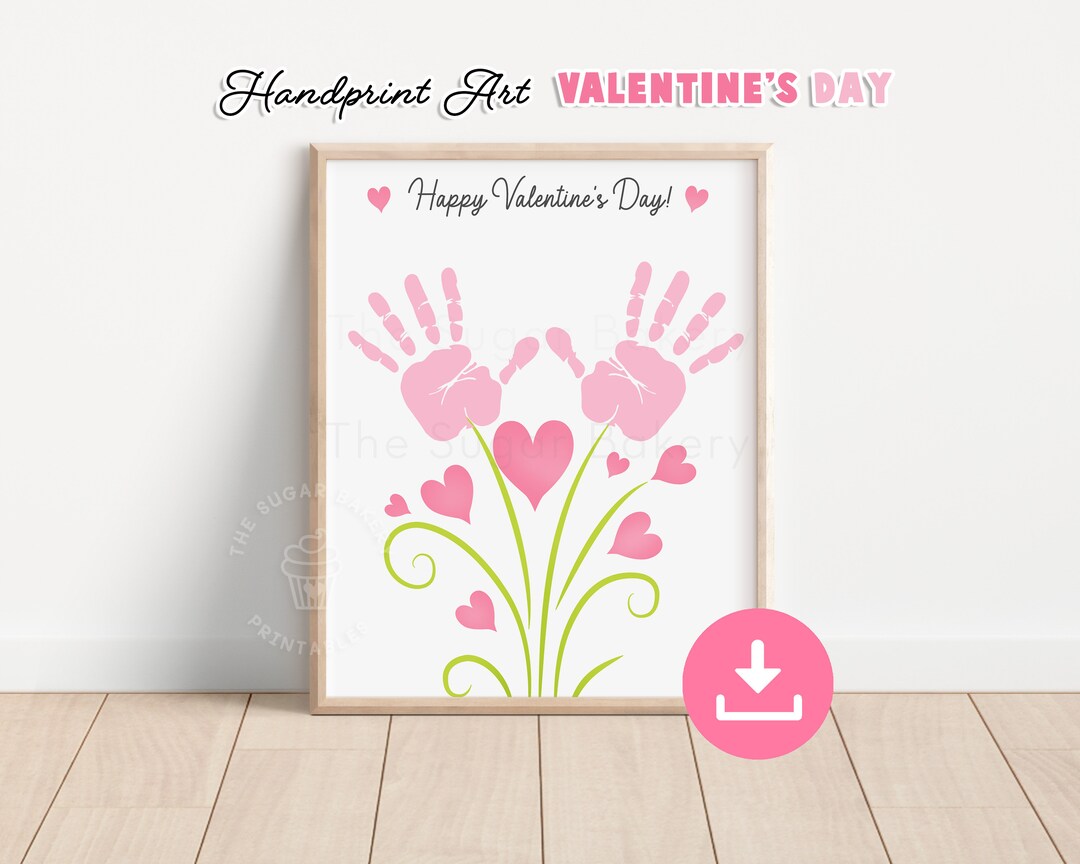 Valentine Flower Handprint Art, Printable Valentine Craft, Flower ...