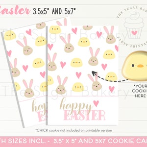 Happy Easter COOKIE CARD, Bunnies and Chicks Printable 3.5x5 and 5x7 ...
