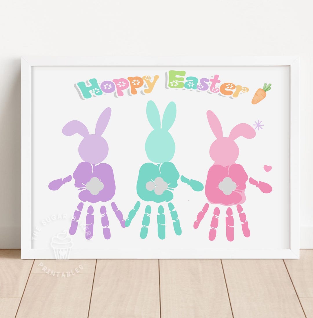 Easter HANDPRINT ART Printable Hoppy Easter Bunny Handprint Crafts Kids ...