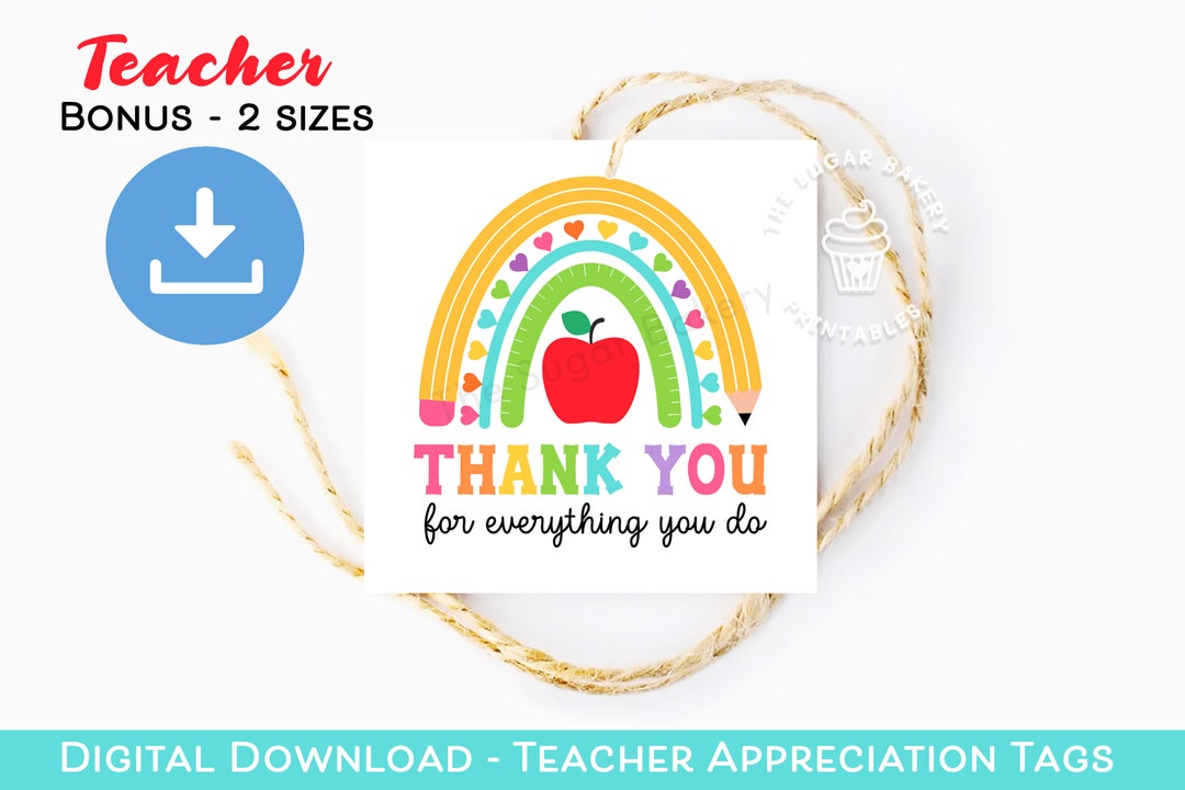 Teacher Appreciation TAG, TEACHER Thank You Gift Tag, Thank You Teacher ...
