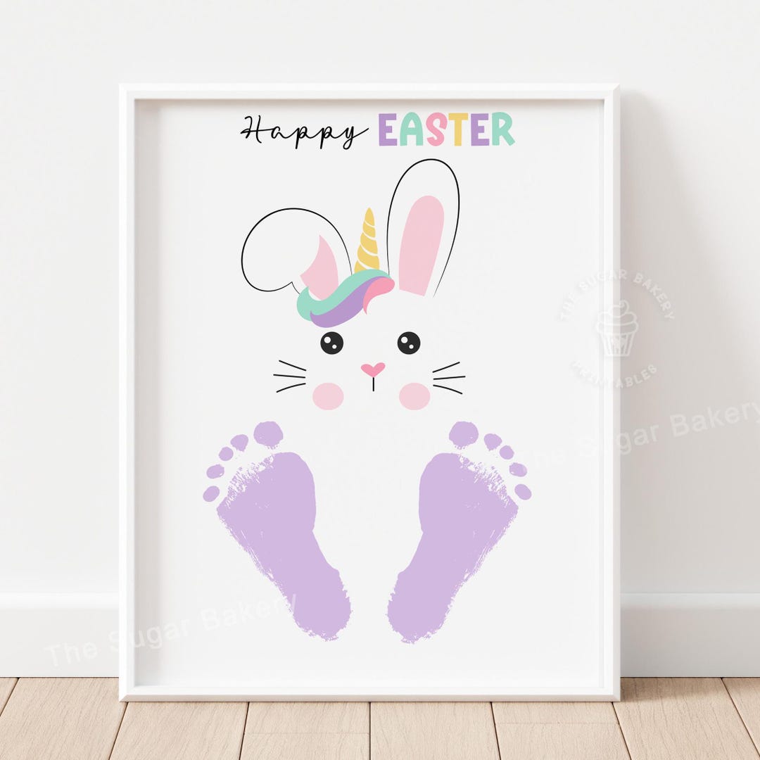 Easter Footprint Art, Printable Easter BUNNY Unicorn Handprint ...