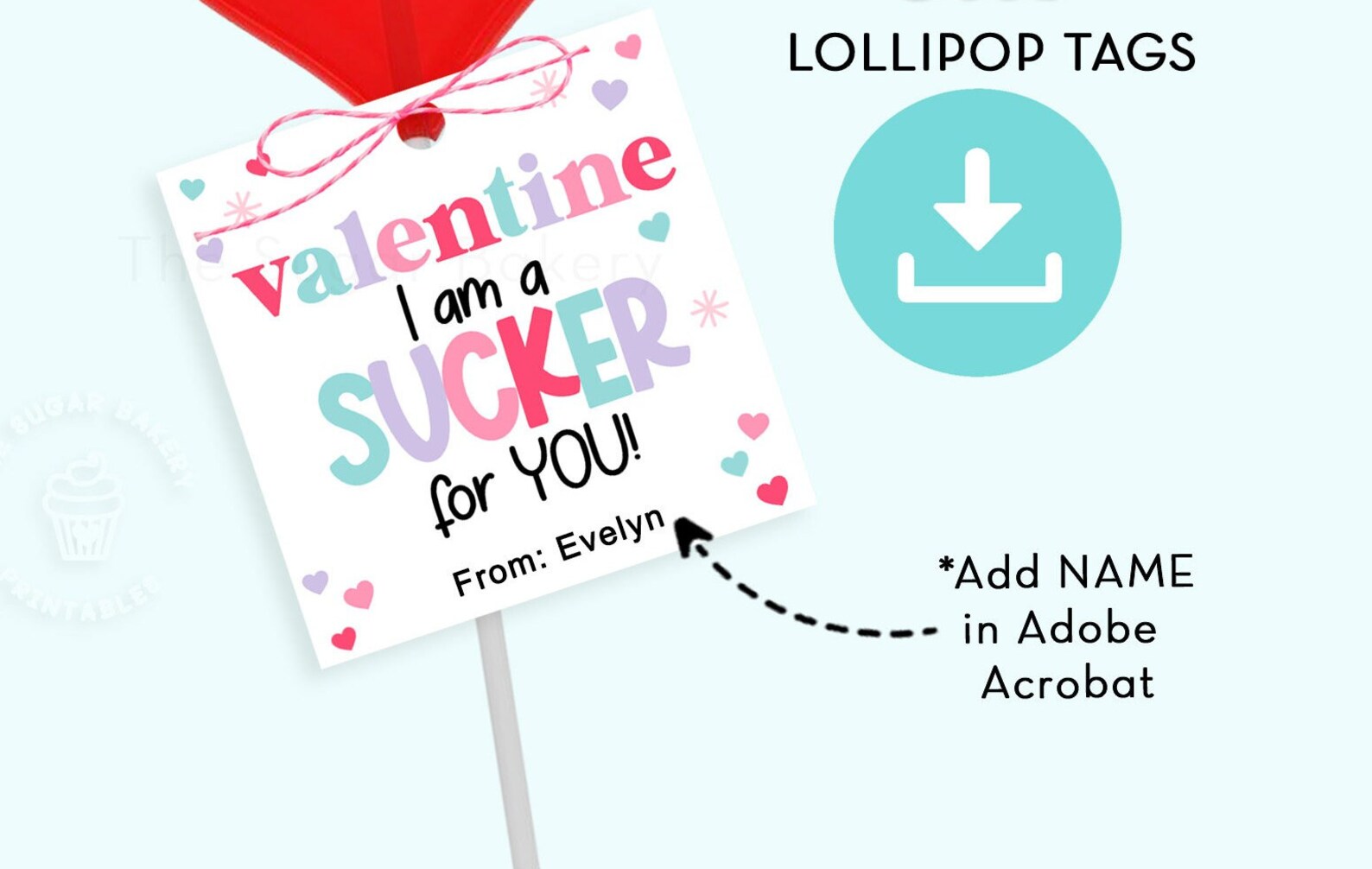 Printable Valentine Lollipop Tag, Sucker Candy Tag for Kids, Classroom ...