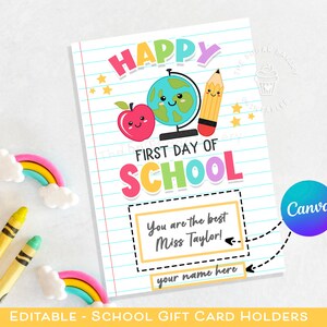 Back to School Teacher GIFT CARD Holder EDITABLE Happy First Day of ...