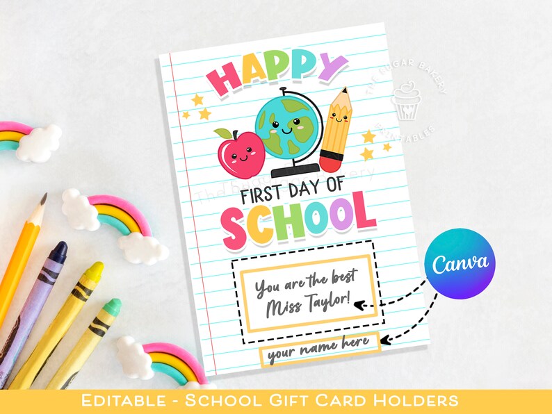 Back to School Teacher GIFT CARD Holder EDITABLE Happy First Day of ...