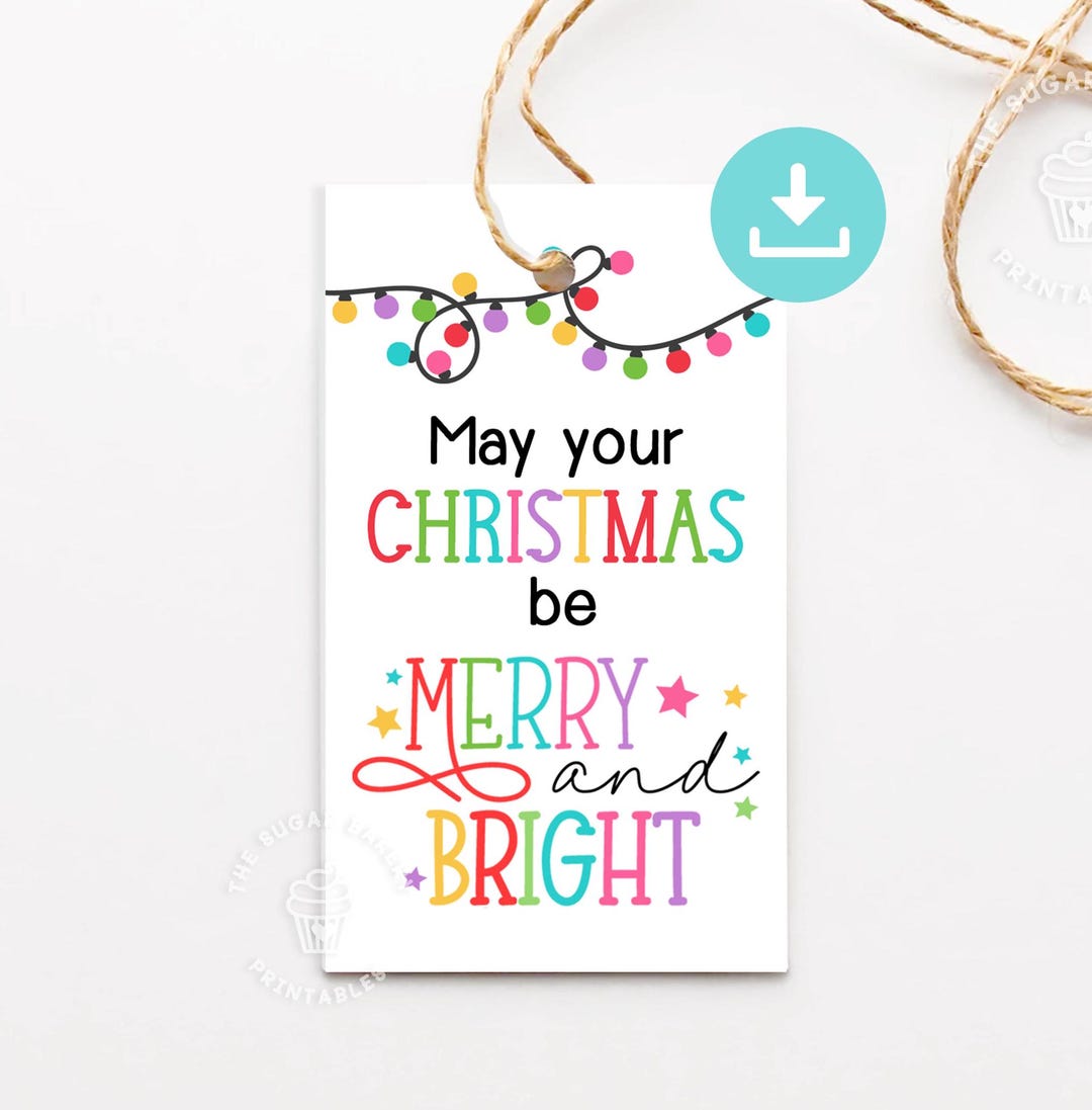 Merry & Bright Christmas Gift Tag, Christmas Cookie Tag, Colorful ...