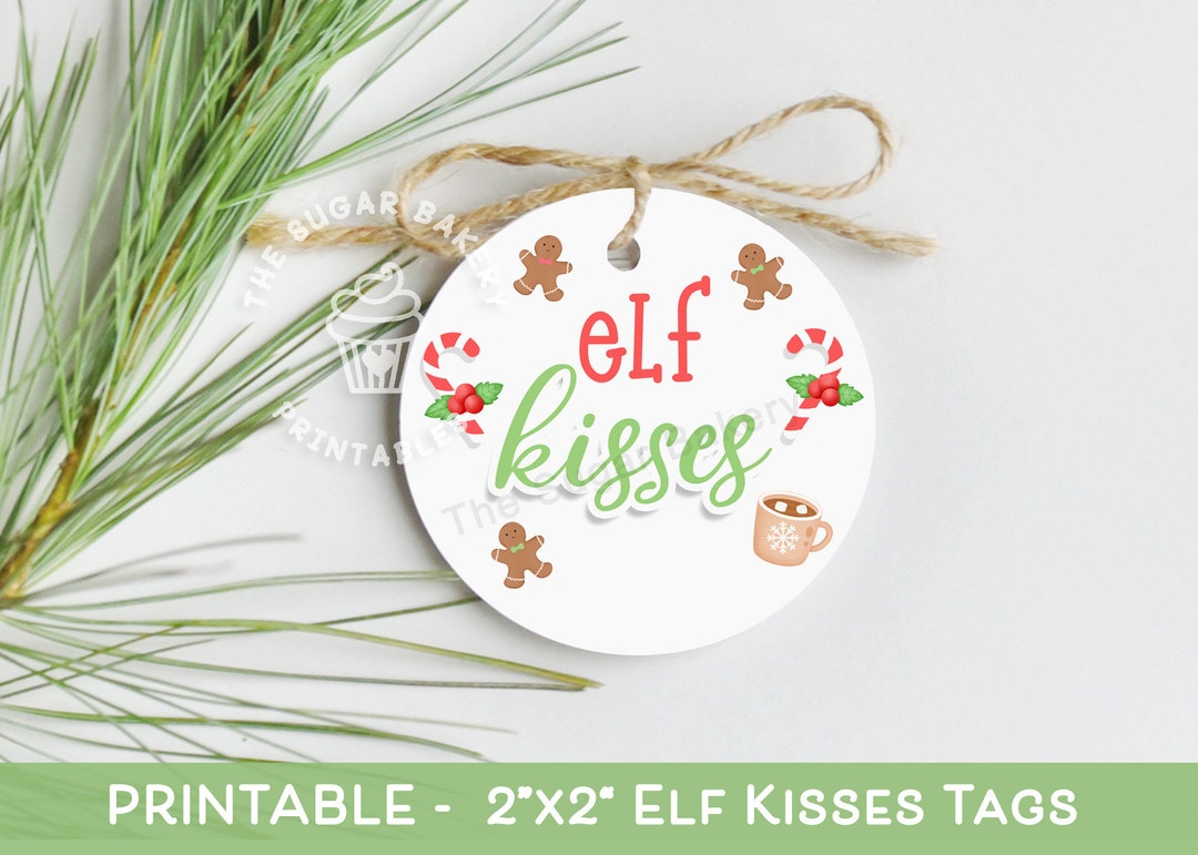 ELF KISSES Tag, Printable Elf Kisses Cookie Tags, Candy Cane ...