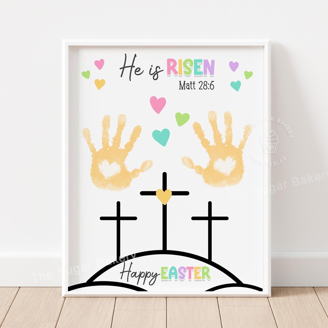 Easter Handprint Art, He is Risen Jesus Cross Resurrection Easter ...