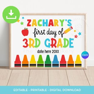 Editable First Day of 3rd Grade Sign, PRINTABLE School Sign for Kids ...