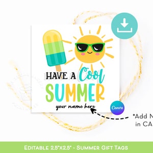 Have a COOL Summer Tag, EDITABLE Ice Cream Popsicle Ice Pop Tag, Have a ...