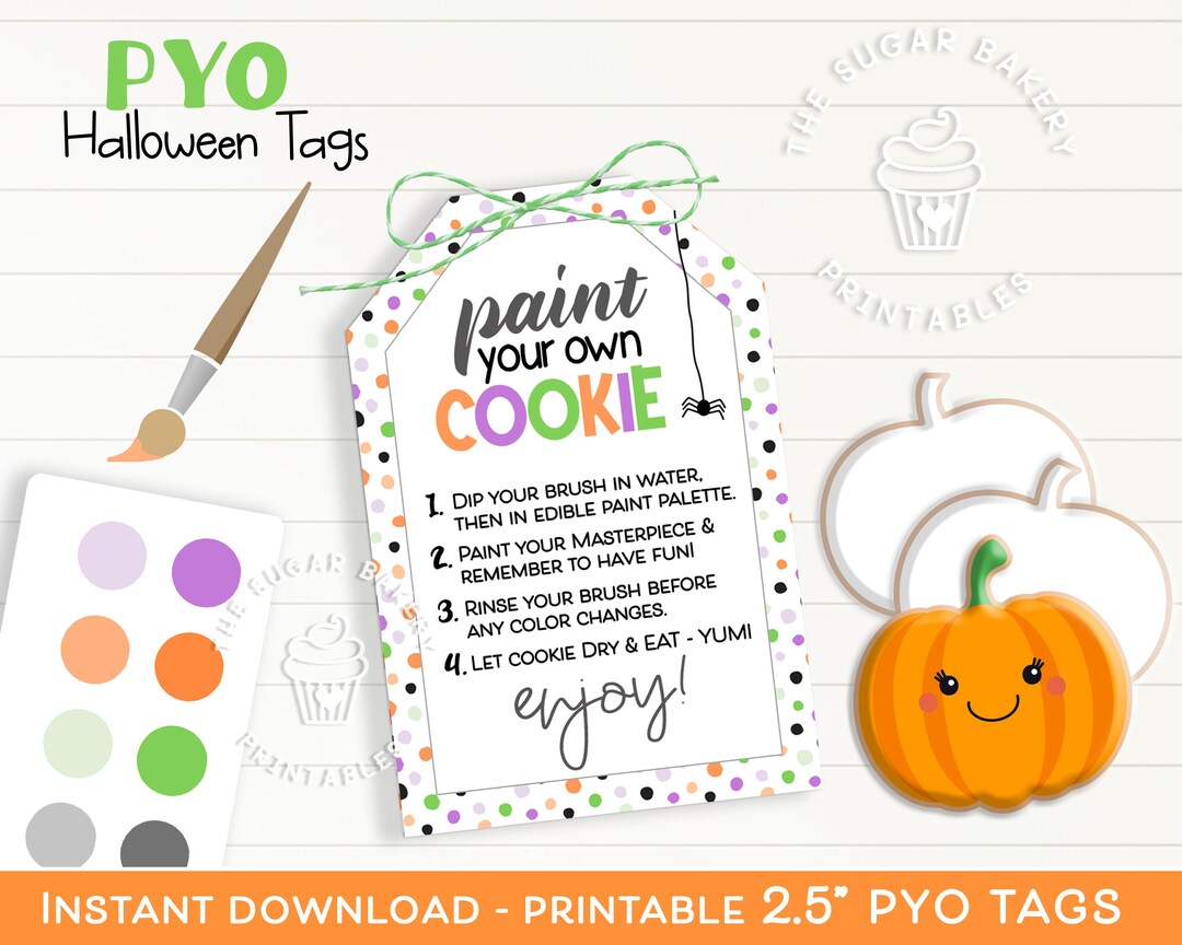 PYO Cookie Halloween TAGS, PYO Cookie Instructions & Directions, Paint ...