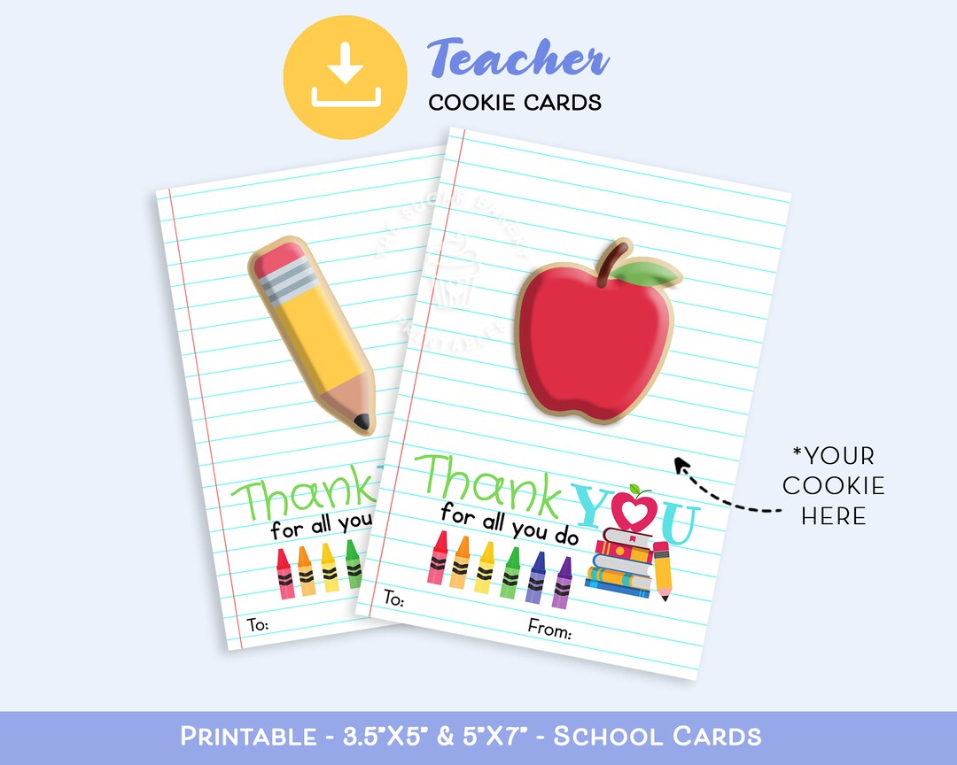 Teacher THANK YOU Cookie Card, 3.5"x5" and 5"x7" TEACHER Appreciation ...