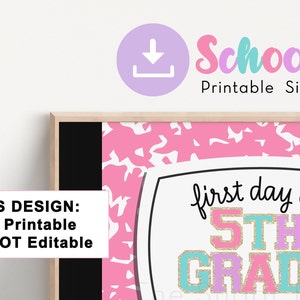 First Day of 5th Grade Sign, Back to School 5th Grade Sign, Composition ...