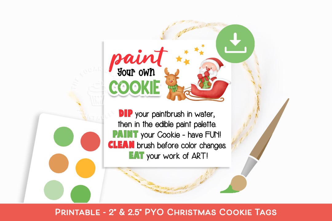PYO Cookie Kit Tags, PYO Cookie Christmas, Santa Reindeer Paint Your ...