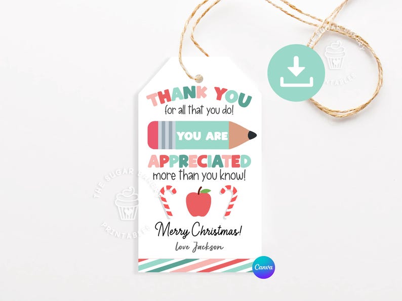 Printable Teacher Christmas Tag, Printable Merry Christmas Teacher Gift ...