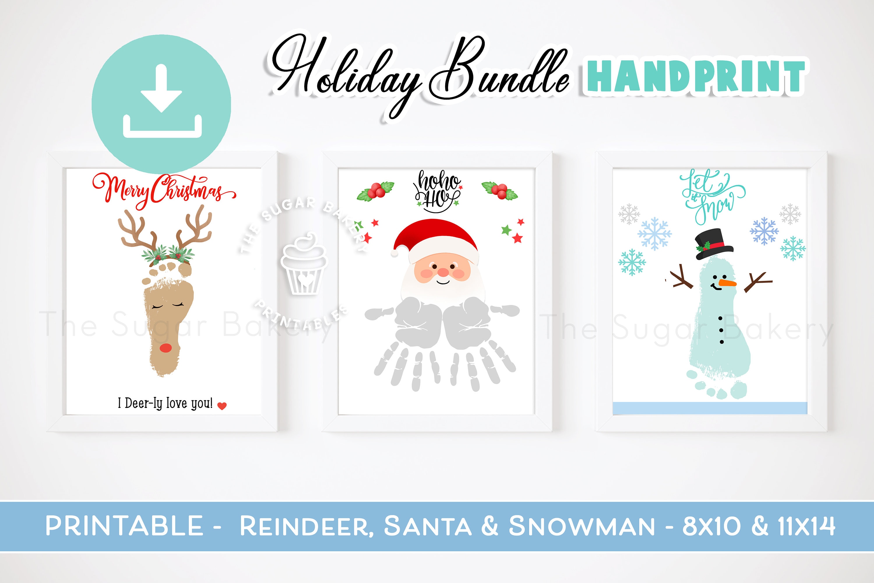 Christmas Handprint Art Printable Reindeer Craft Santa Snowman ...