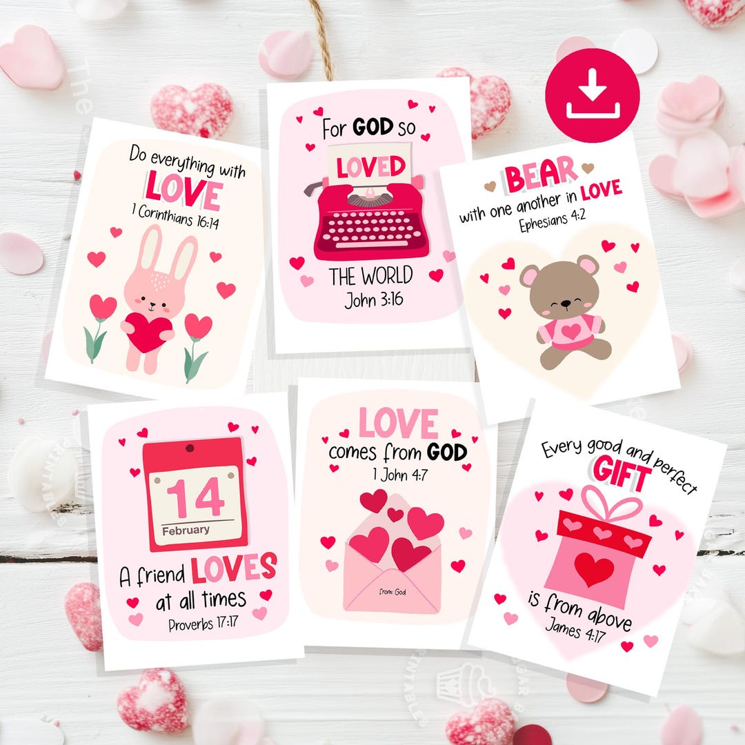 Bible Verse Valentine Cards for Kids, Christian Valentines Printable ...