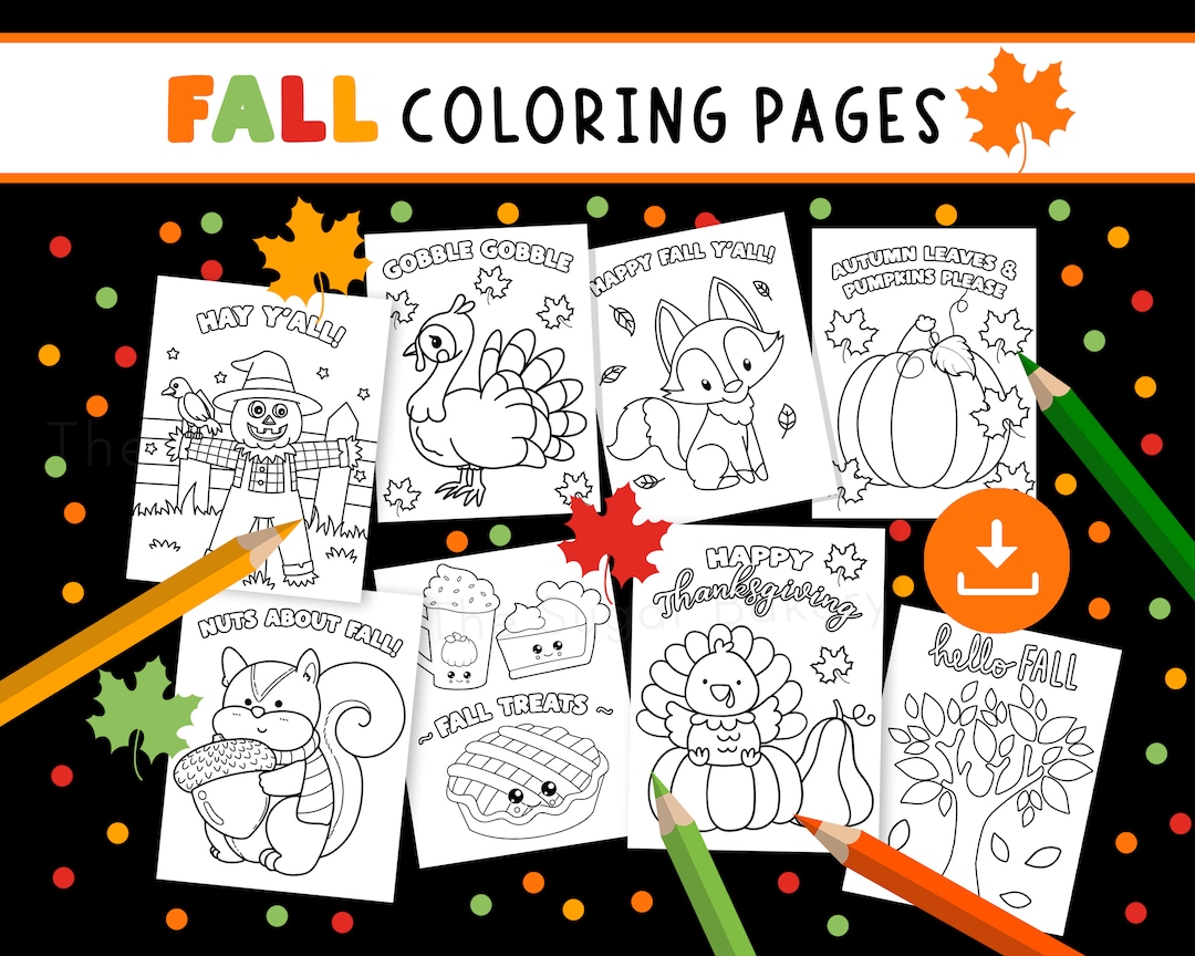 Fall Coloring Pages, PRINTABLE Autumn Coloring Pages for Kids Bundle ...