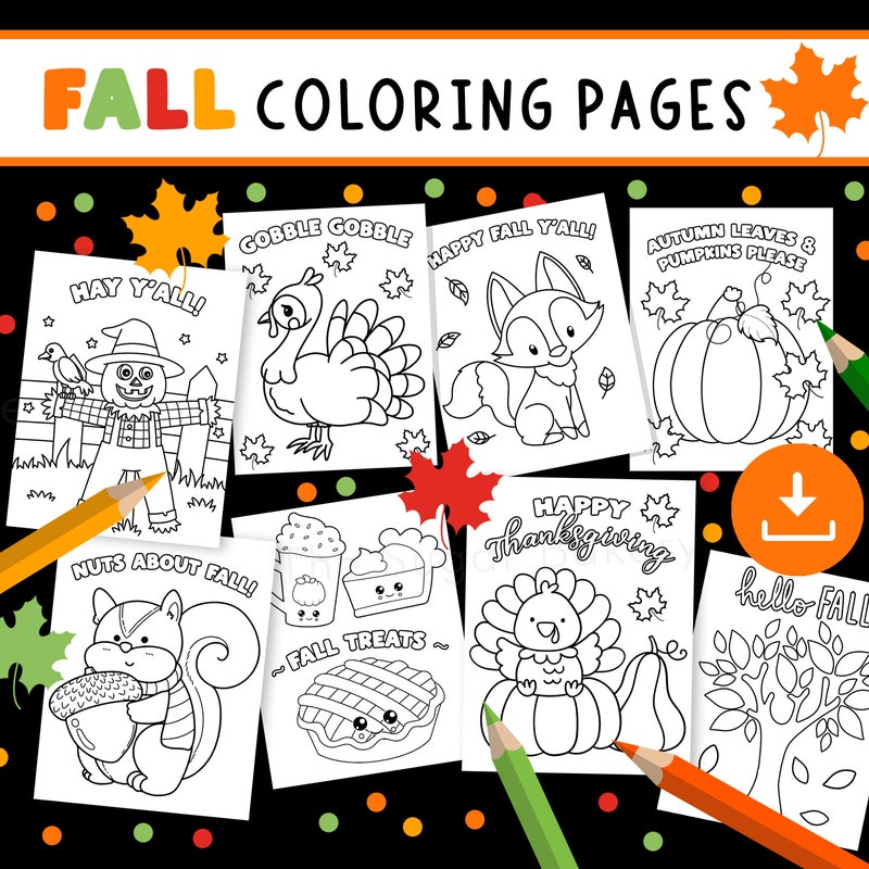 Fall Coloring Pages for Kids - Etsy
