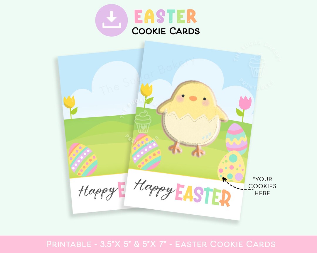 Happy Easter Bunny Chick COOKIE CARD, Bunnies & Chicks Printable 3.5"x5 ...