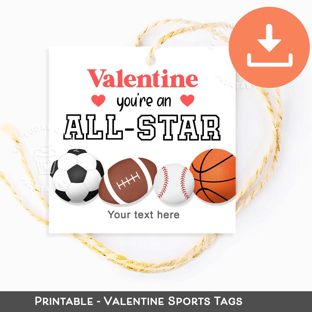 Sports Valentines, Kids Valentines Printable, ALL-STAR Basketball ...