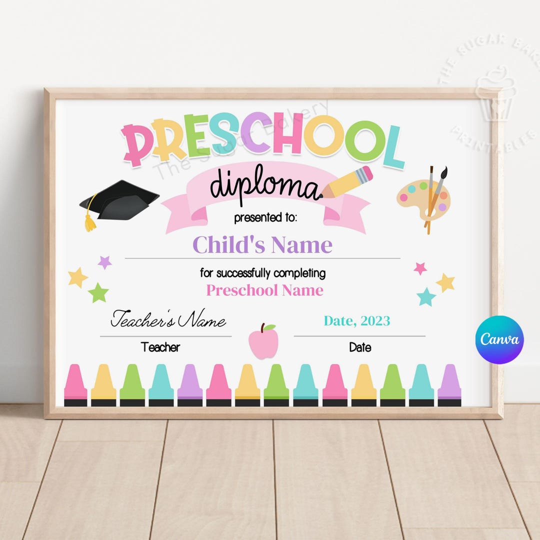 Editable Preschool Diploma, Preschool Graduation Diploma, PRESCHOOL ...