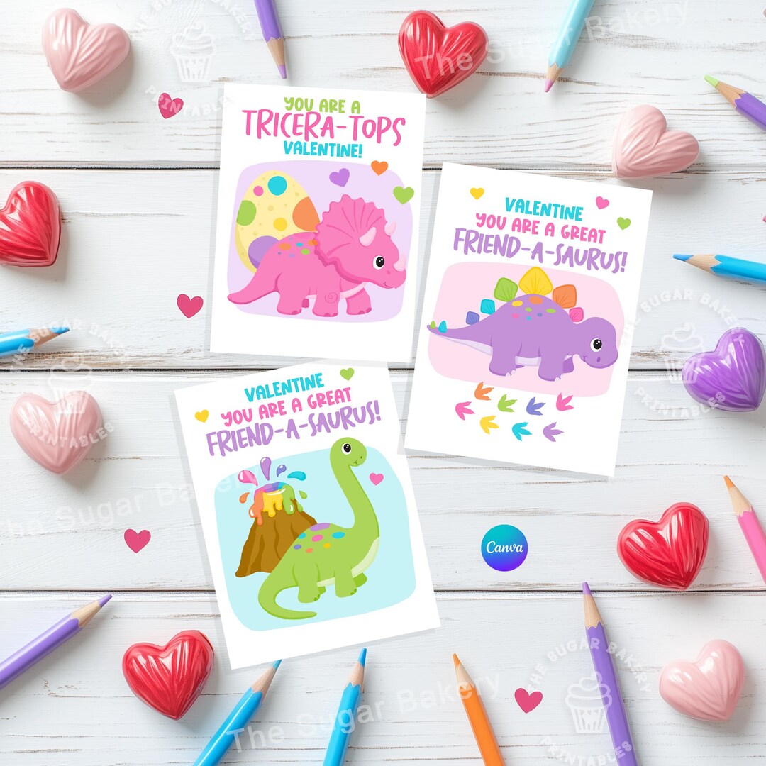 Printable DINOSAUR Valentine Cards, Dinosaur Valentine EDITABLE ...