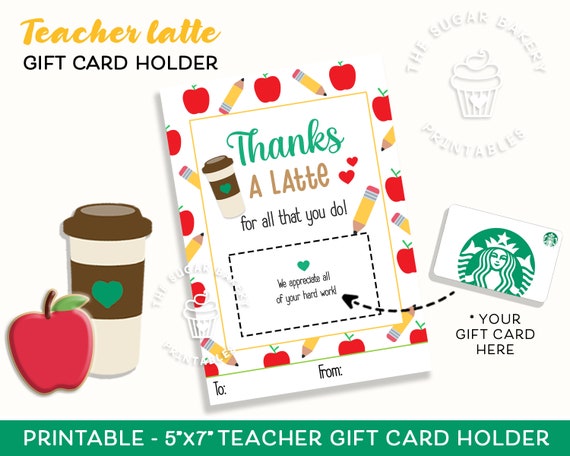Thanks A Latte Teacher GIFT CARD Holder 5x7 TEACHER | Etsy