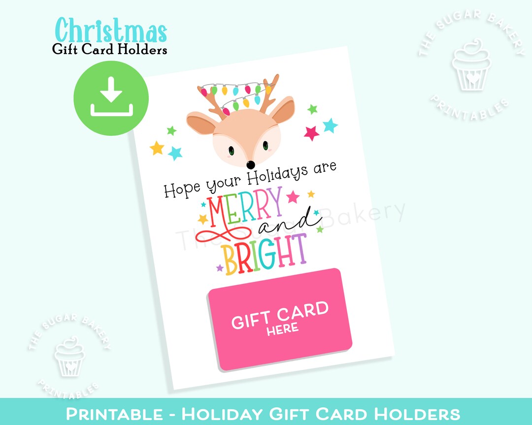 PRINTABLE Teacher Gift Card Holder, Merry and Bright Holiday Gift Card ...