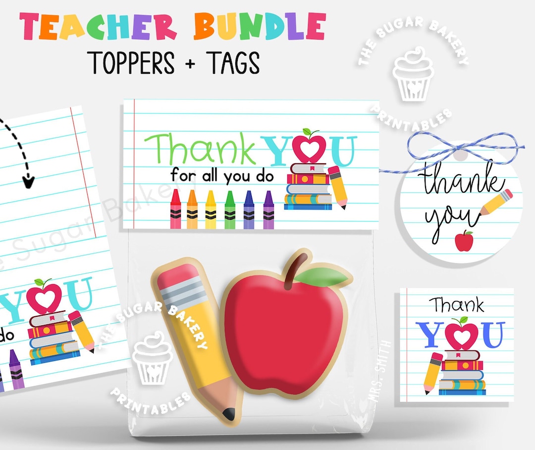 Teacher Appreciation Gift BUNDLE, Thank You Teacher Treat Bag TOPPER ...
