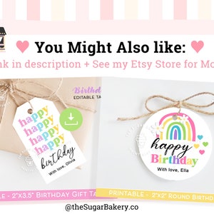 Happy Birthday TAGS, Birthday Tags Printable, Rainbow Birthday Cookie ...