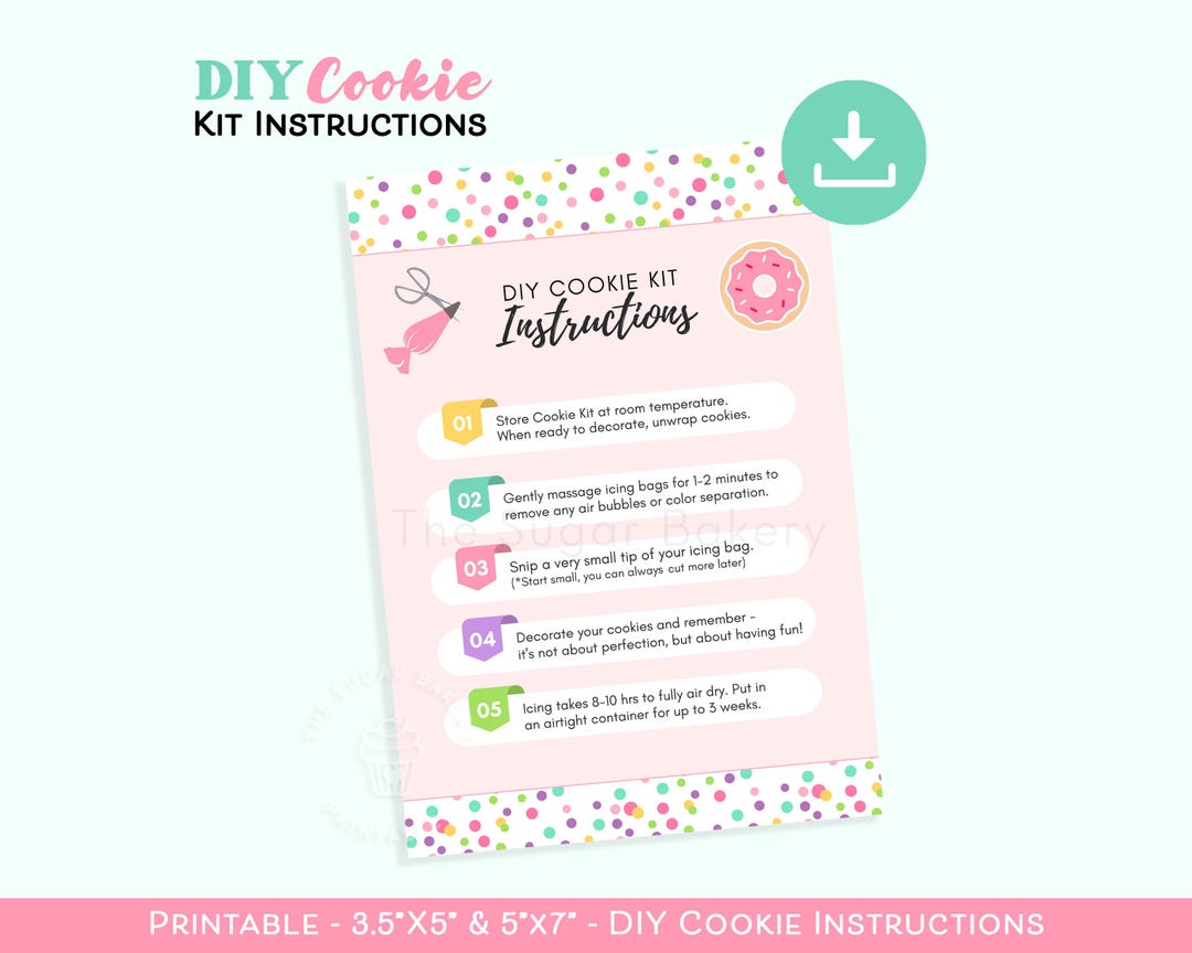 Printable DIY COOKIE Kit Instructions, Easter Valentine Birthday Cookie ...