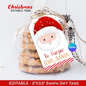 Printable Santa Claus Gift Tags, EDITABLE Personalized Santa Gift Tags ...