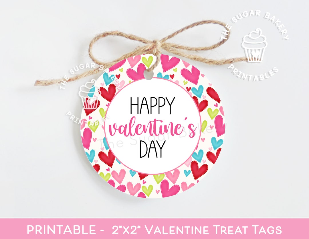 Happy Valentine's Day Cookie Tags, 2"x2" ROUND Valentine Tags ...