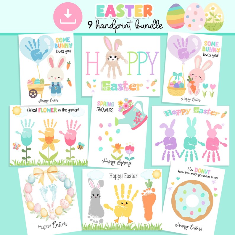 Easter Handprint Art Craft Bundle, 9 Cute Designs for Kids, DIY Easter ...