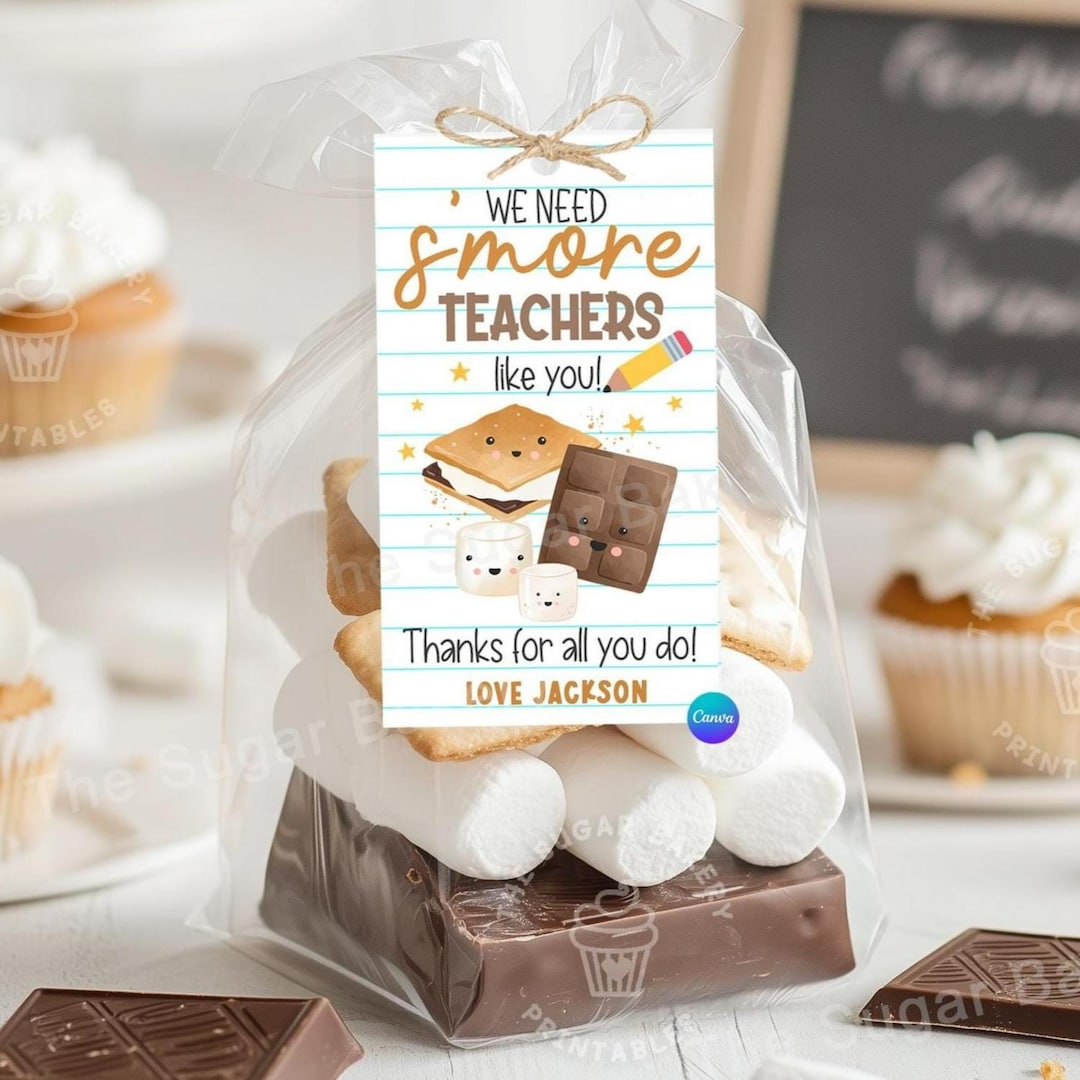Editable S'more Teacher Gift Tag PRINTABLE Thank You Teacher Smore ...