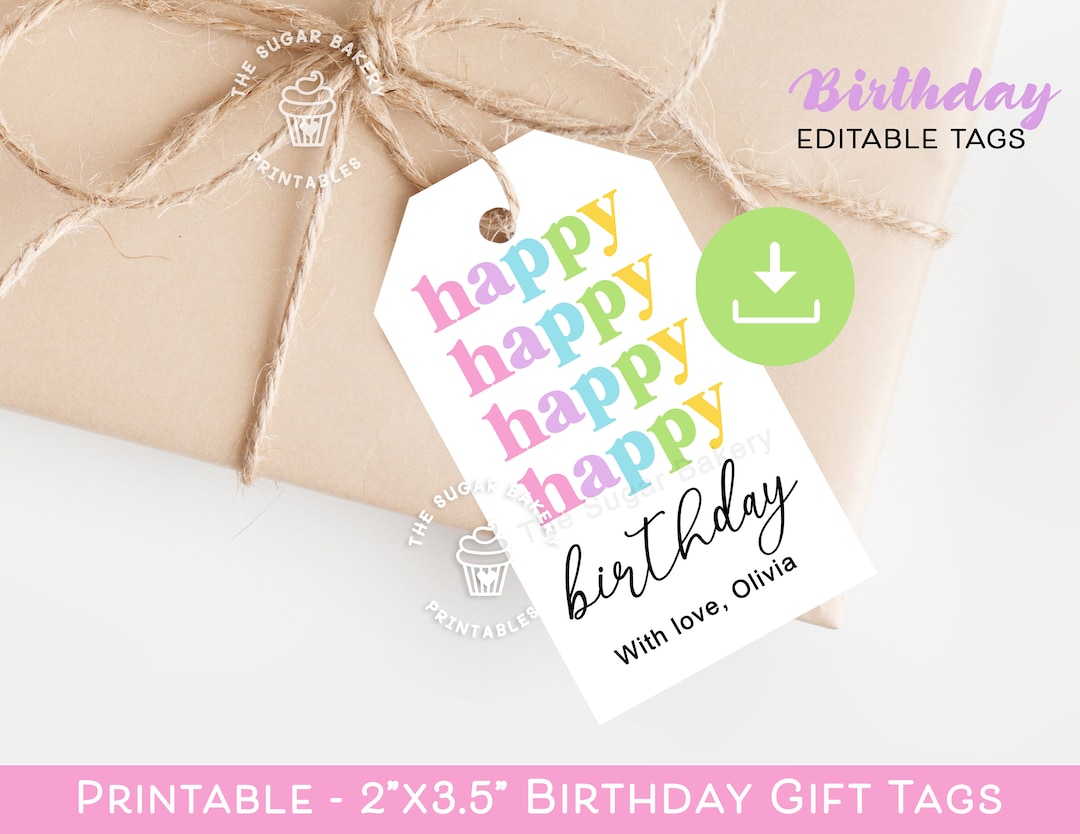 Happy BIRTHDAY Tags, Rainbow Printable Birthday Tags, Birthday GIFT ...